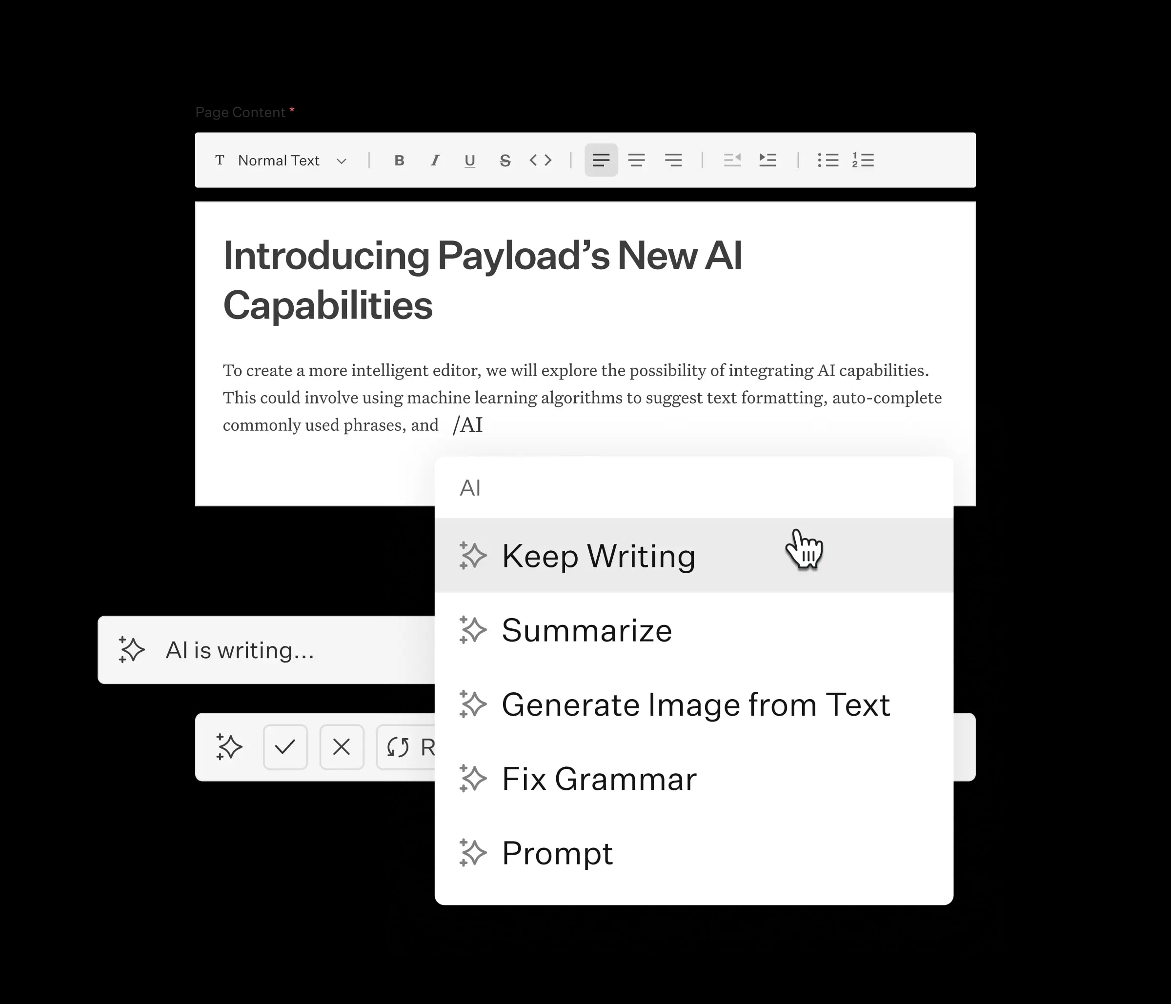 AI image generation, writing assistant, and more | Payload CMS